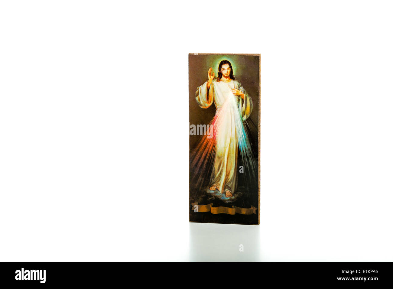 Isolated on white background, an image of the Merciful Jesus with blank ...