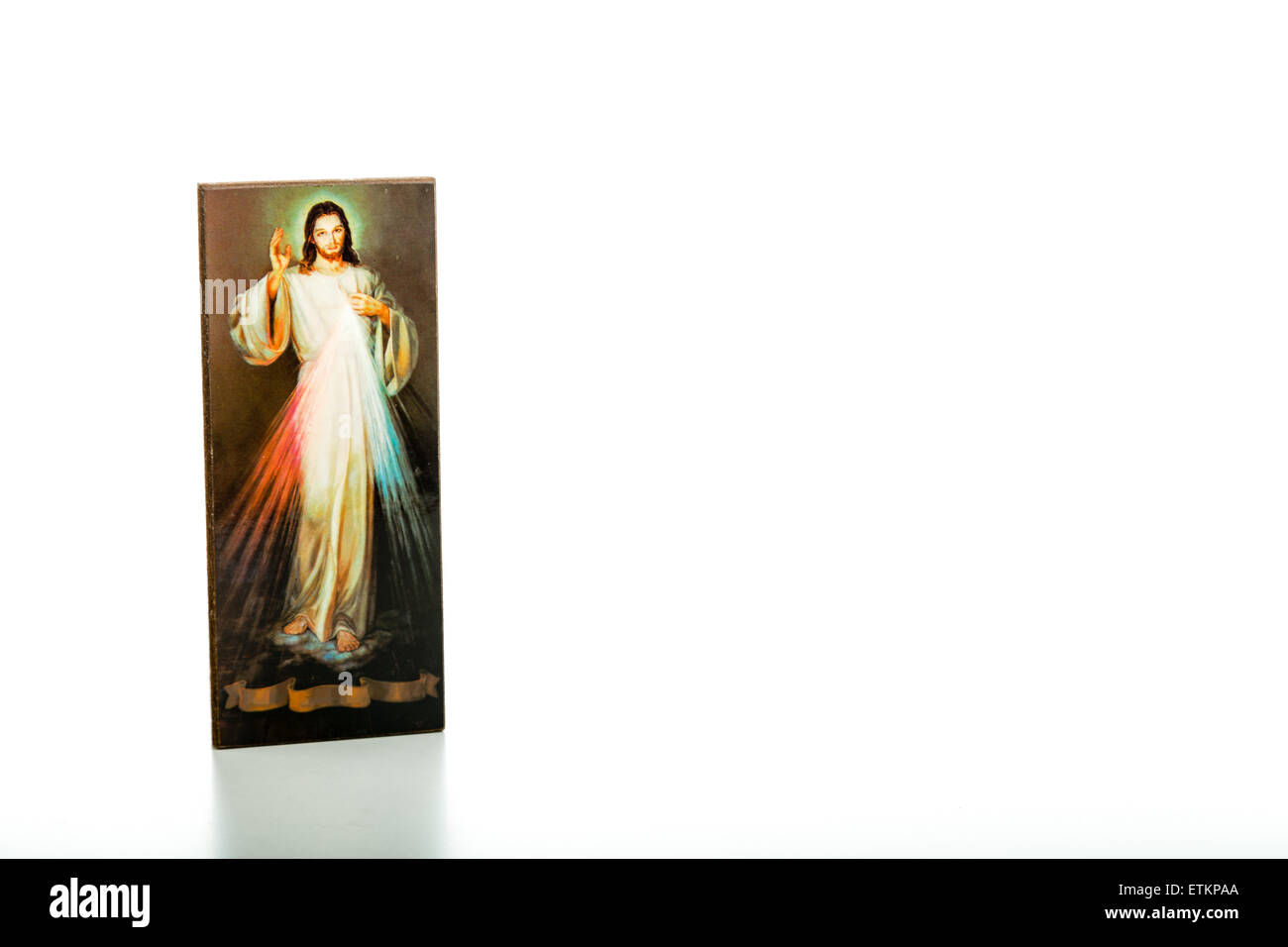 Isolated on white background, an image of the Merciful Jesus with blank ...