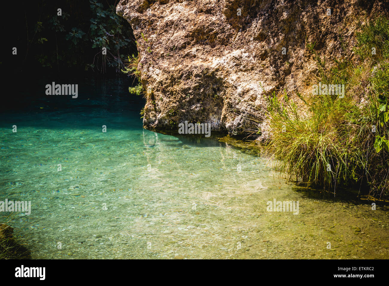 inland lake surrounded by rocks, landscape with forests in Valencia ...