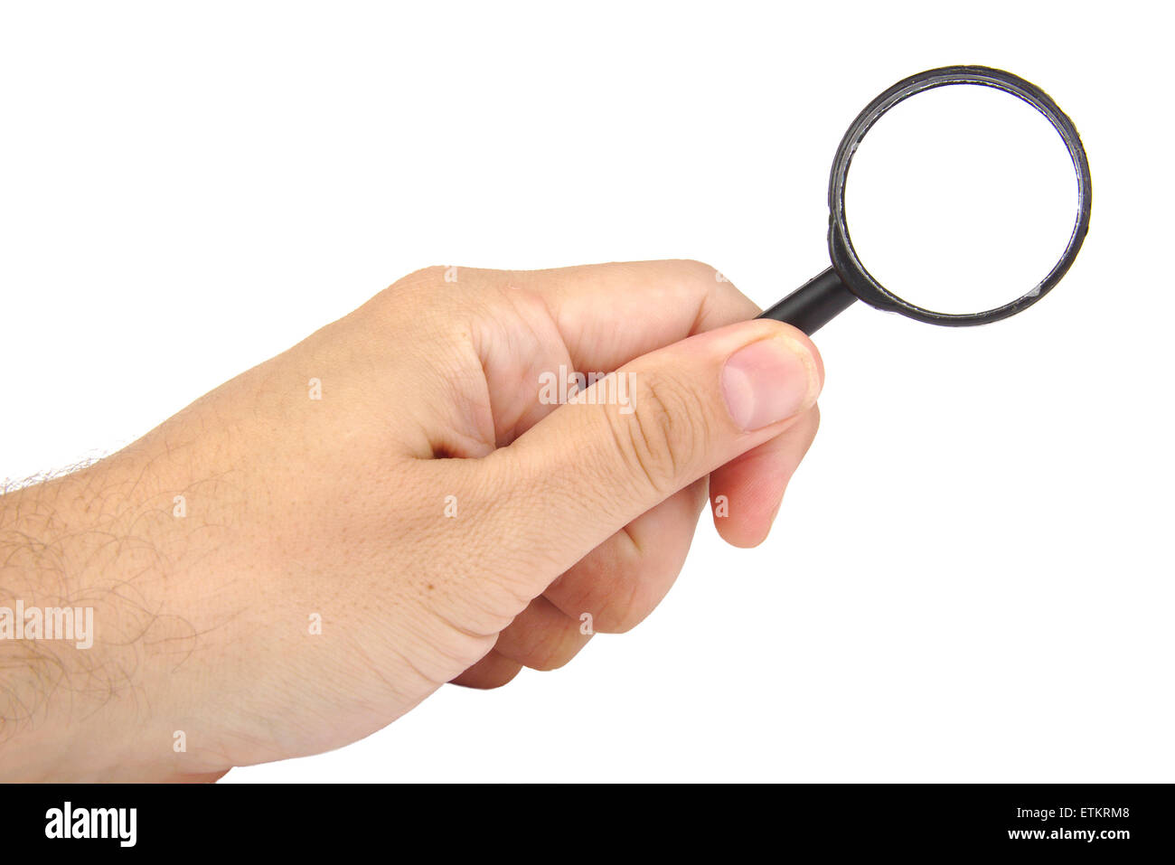 Magnifying glass in hand isolated on white background Stock Photo - Alamy