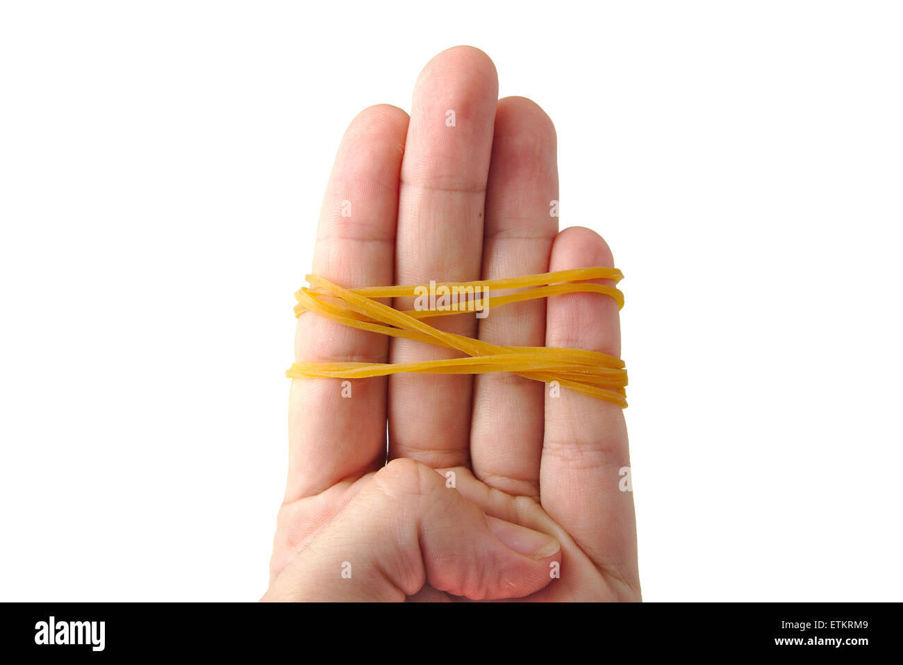Hands tied up with rubber bands isolated on white background Stock ...