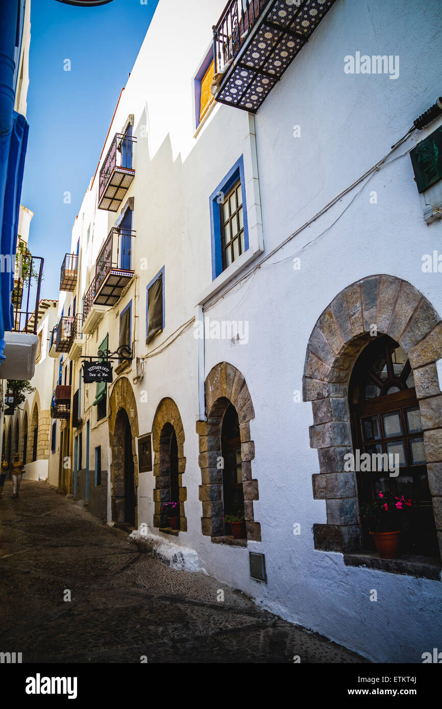 streets and architecture along the Mediterranean coastal town in Spain ...
