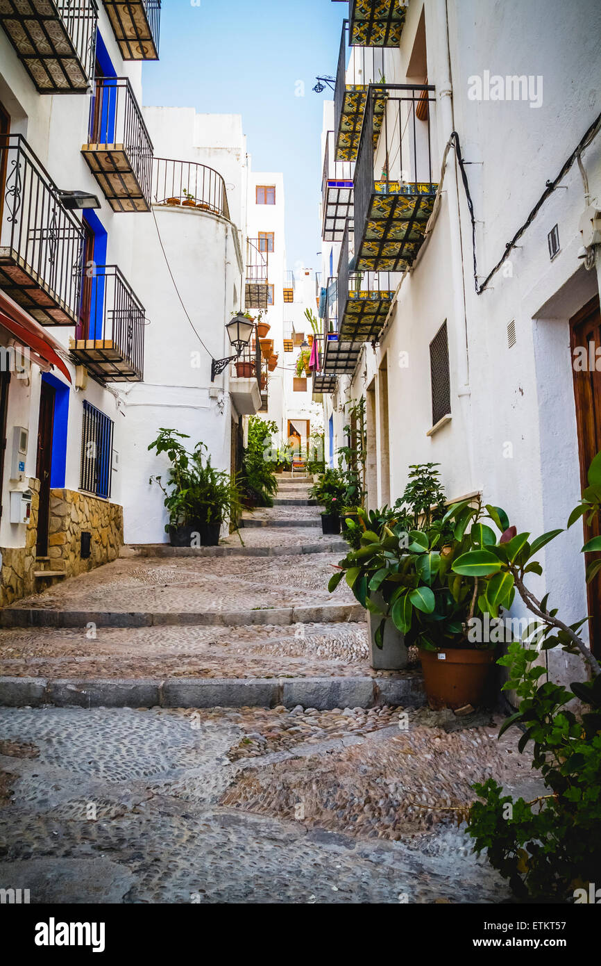 streets and architecture along the Mediterranean coastal town in Spain ...