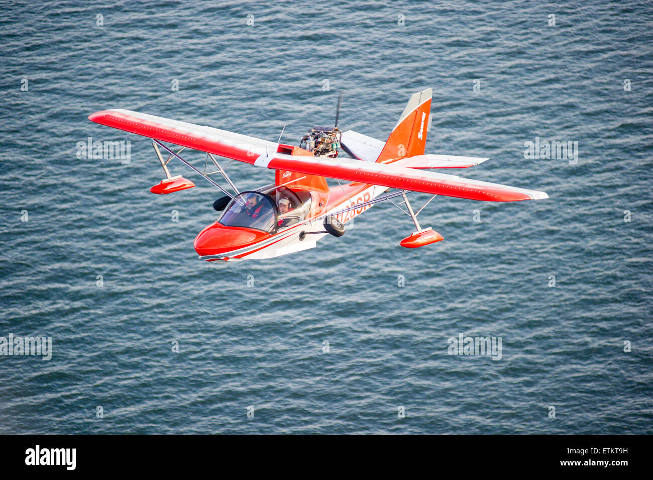 Searey, a small seaplane flying over the Chesapeake Bay, in Maryland ...