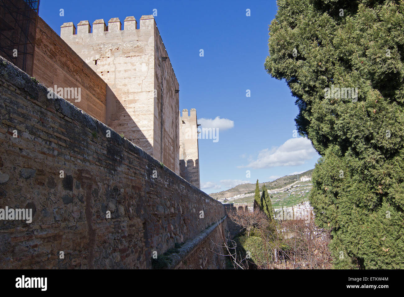 The walls of the Alhambra and the tower Stock Photo - Alamy