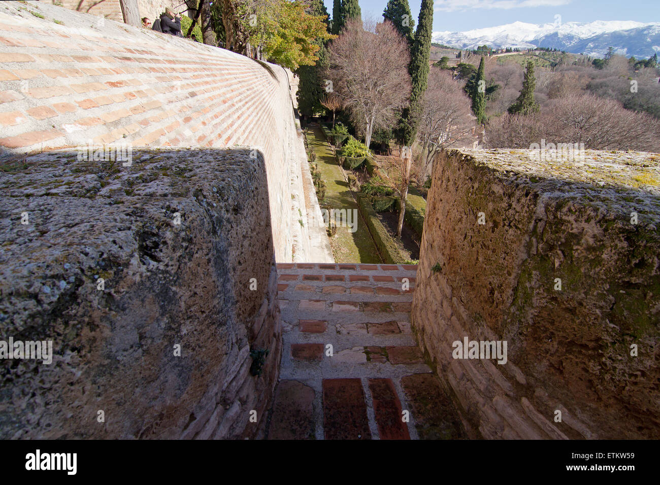 Gun port or archers position on fortified wall of the Alhambra Stock ...
