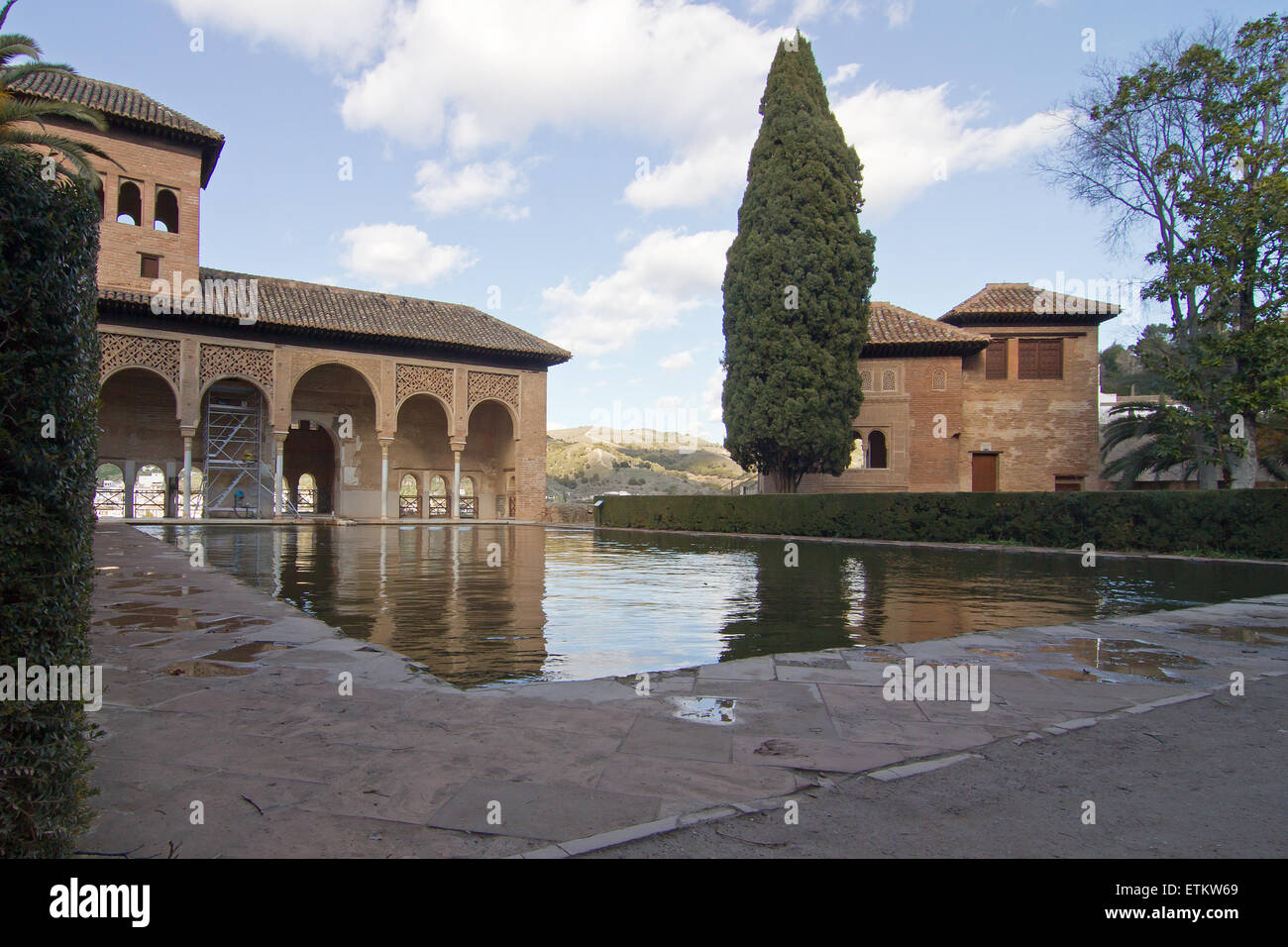 The partial gardens and pool at the Alhambra Stock Photo - Alamy
