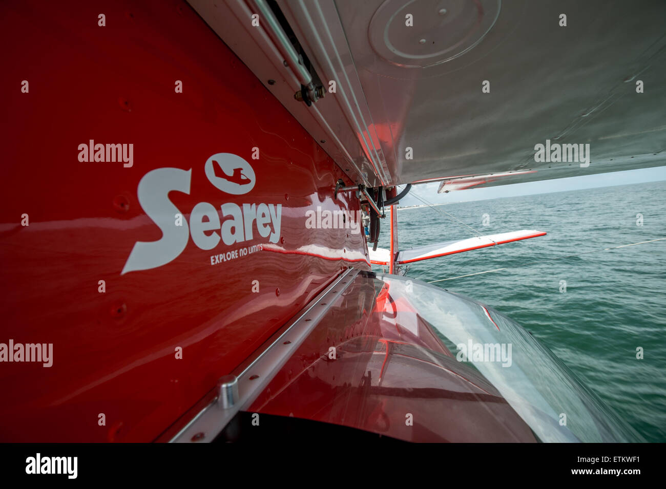 Side view of seaplane looking towards the rear while flying in Eastern ...
