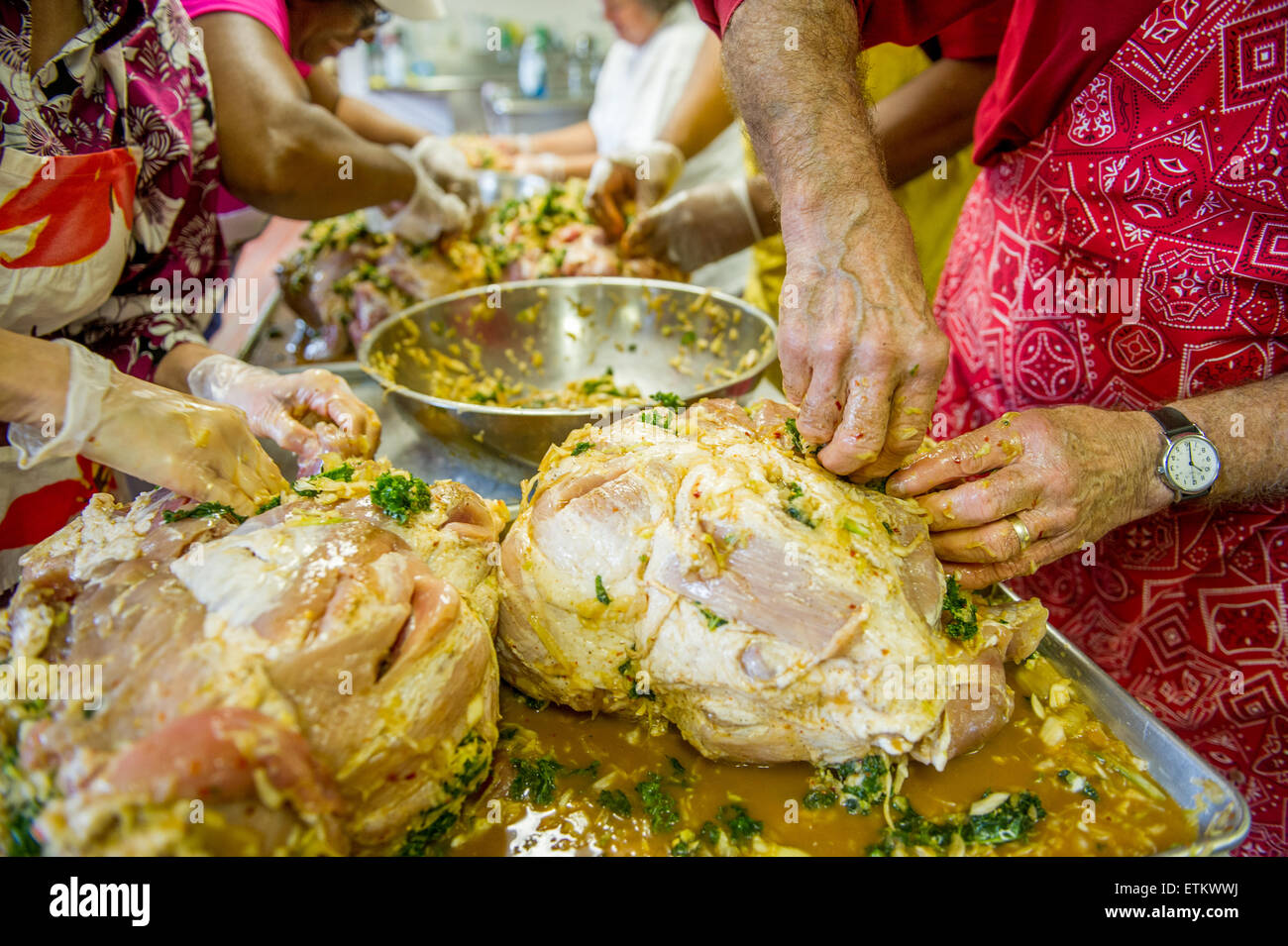 People stuffing hams in St Mary's County Maryland, USA Stock Photo - Alamy