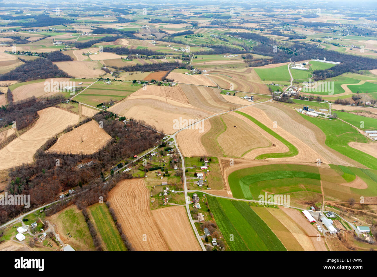 Aerial view of cover crops on farm fields in Maryland, USA Stock Photo ...