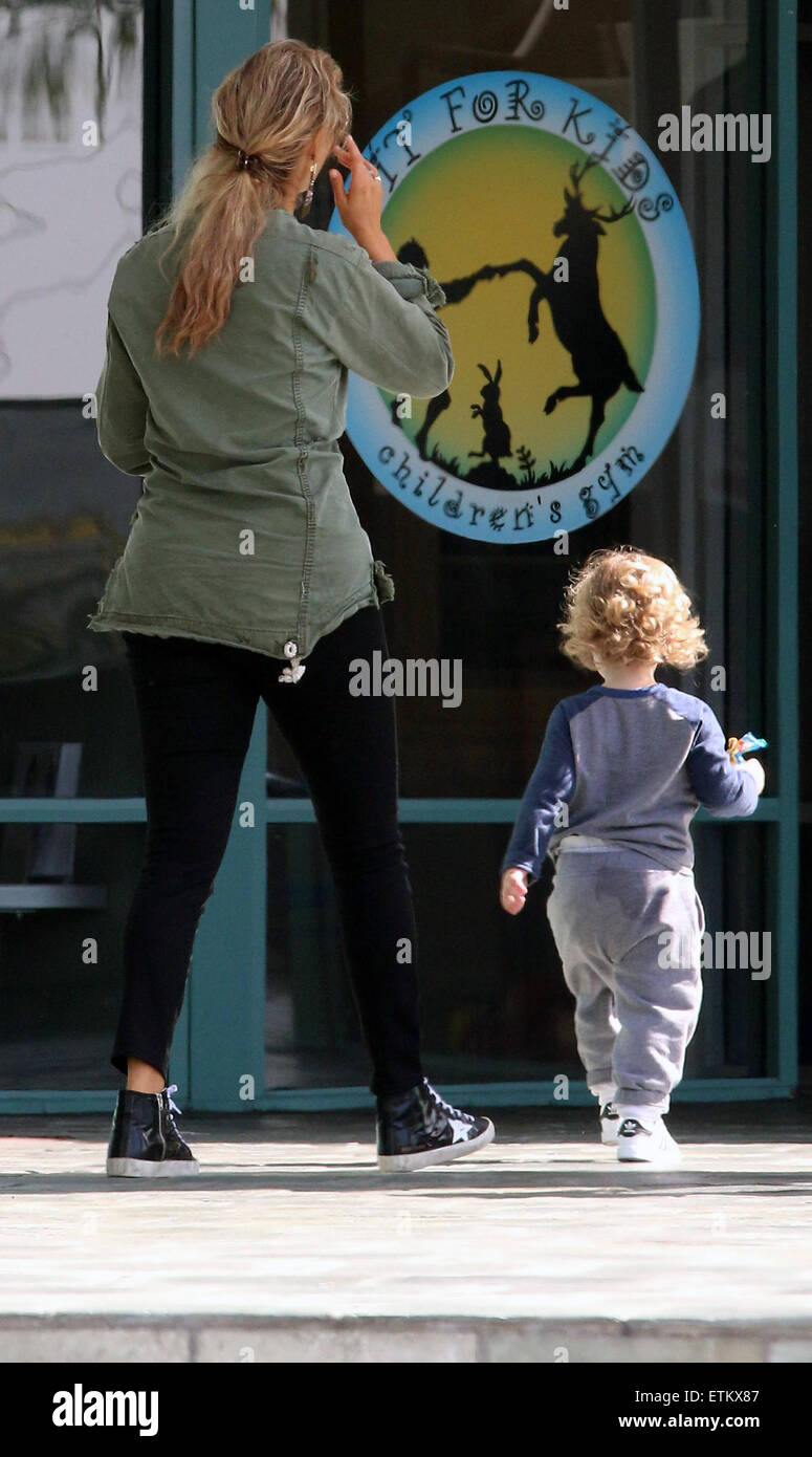 Elizabeth Berkley with her two year old son Sky Cole at Fit for Kids ...