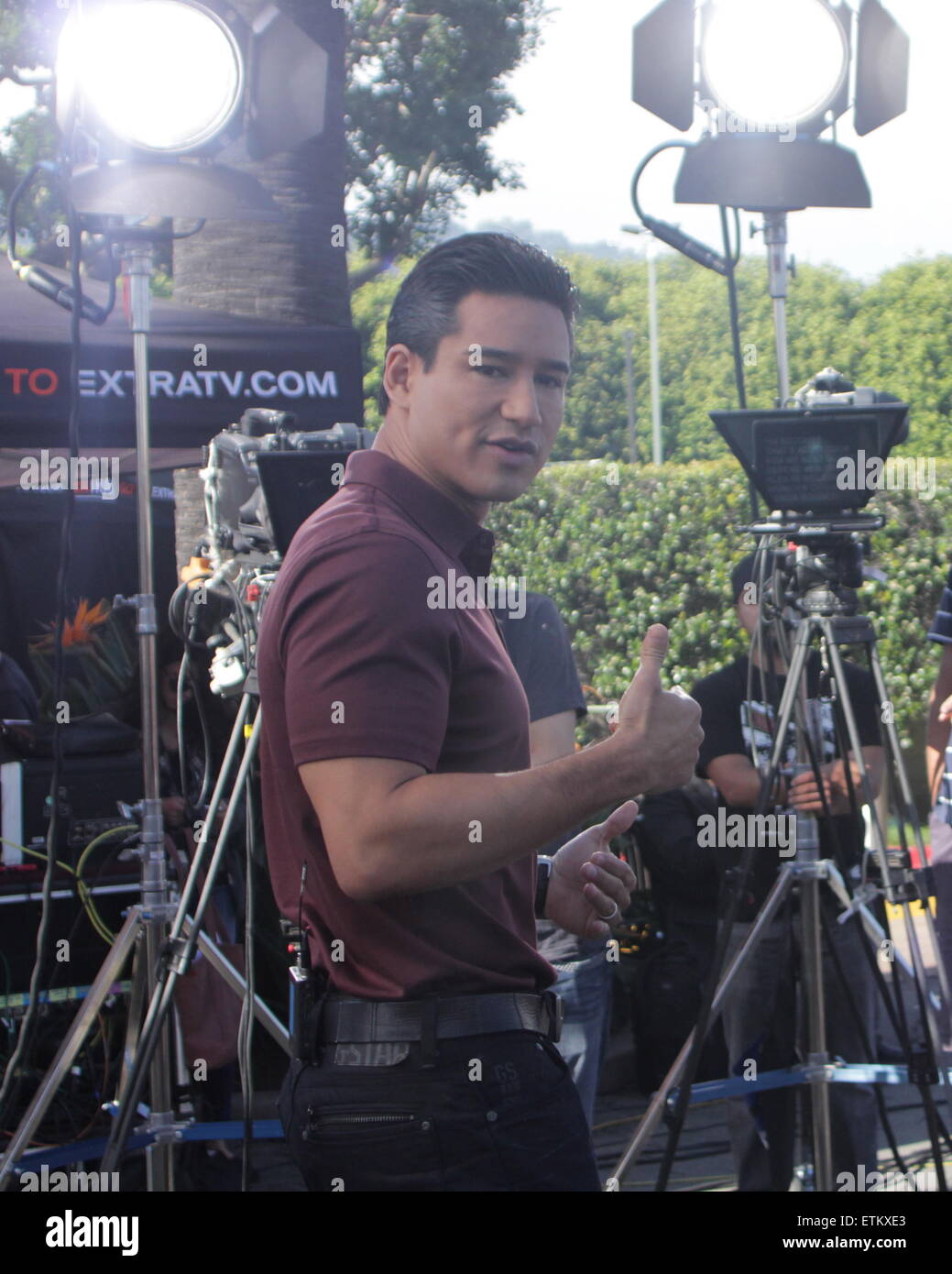 Celebrities appear for interview on entertainment show Extra at ...