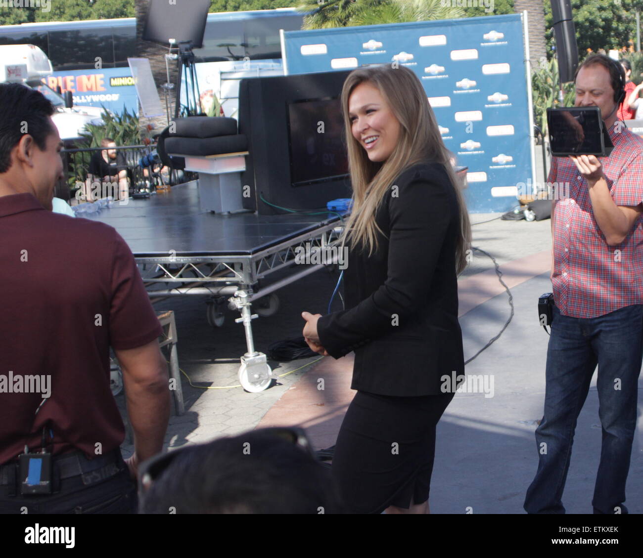 Celebrities appear for interview on entertainment show Extra at ...