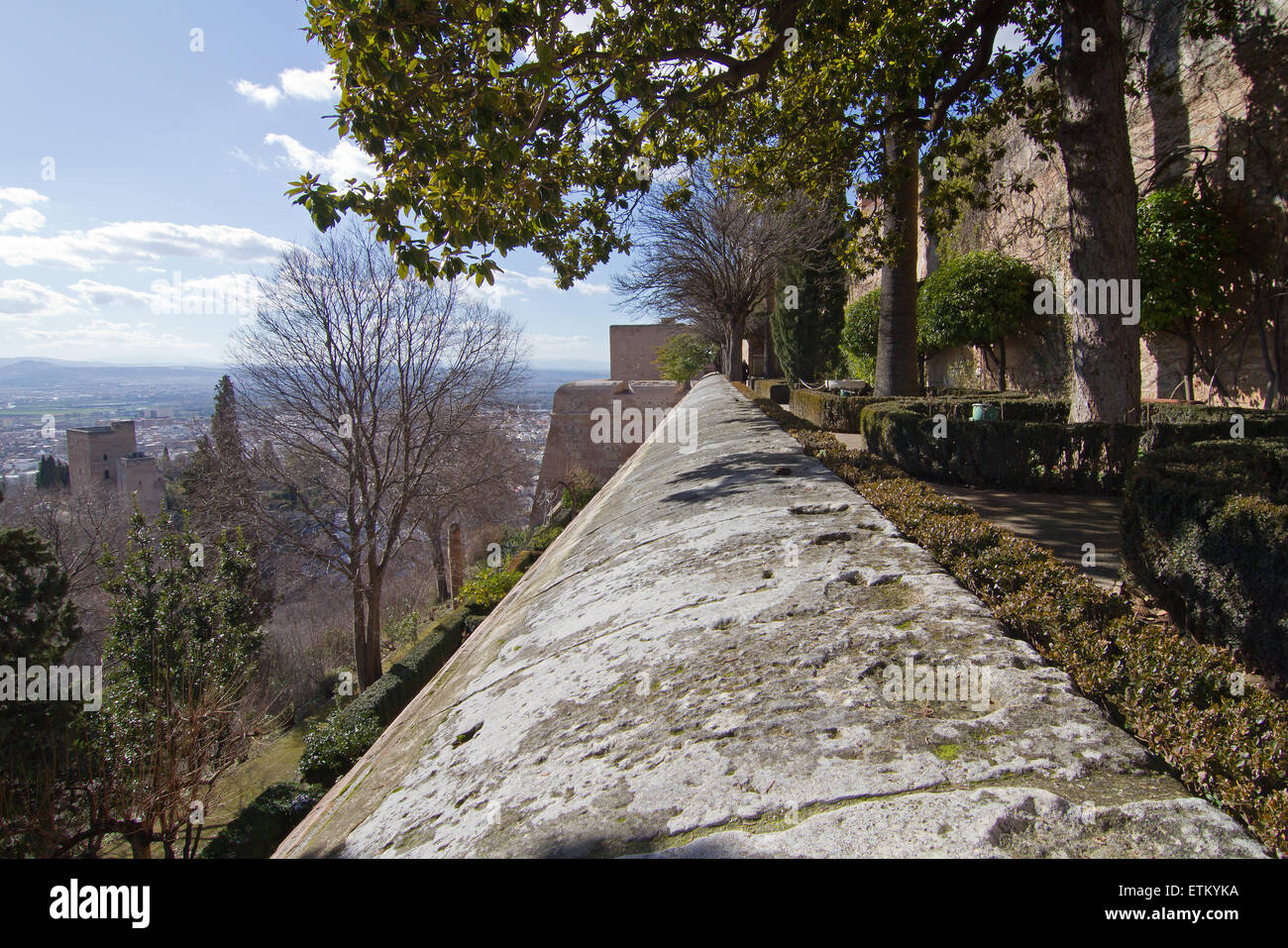 The Wall Garden of the Alhambra and its view of the valley below Stock ...