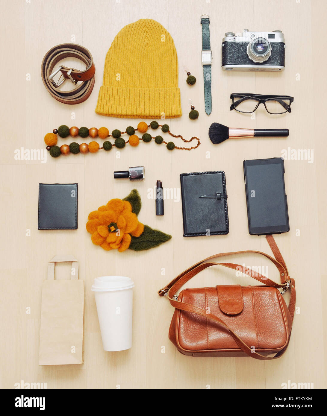 fashion set of accessories and stuff for the fall, fashion concept ...
