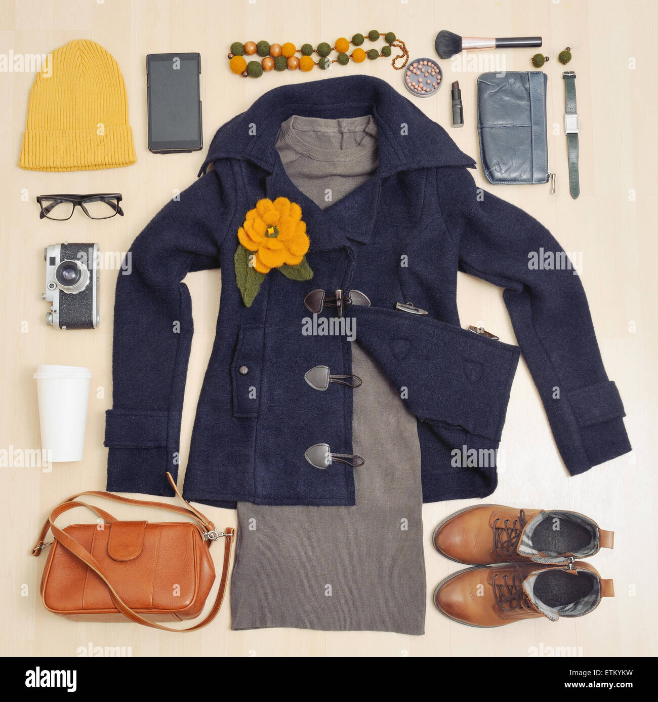 fashion set of clothing and accessories for the fall, fashion concept ...