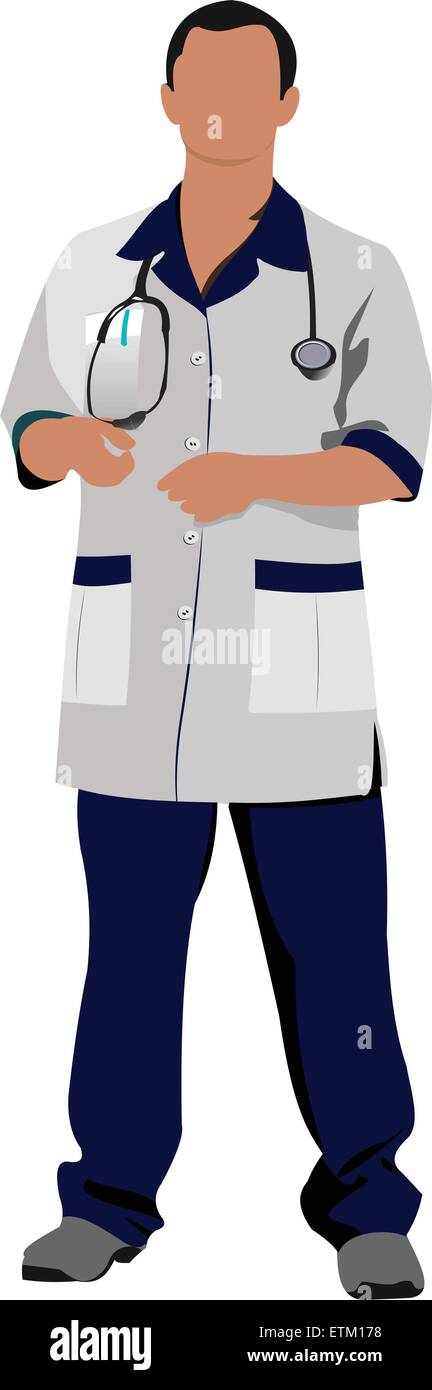 Doctor man with white doctor`s smock. Vector illustration Stock Vector ...