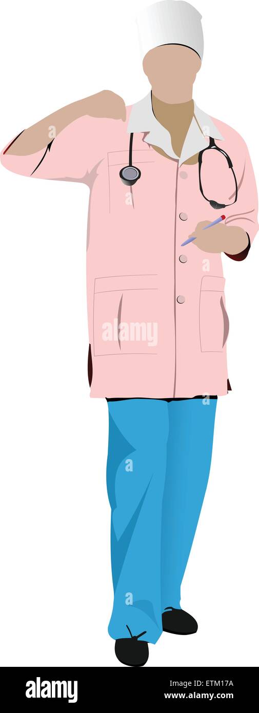 Nurse woman with white doctor`s smock. Vector illustration Stock Vector ...