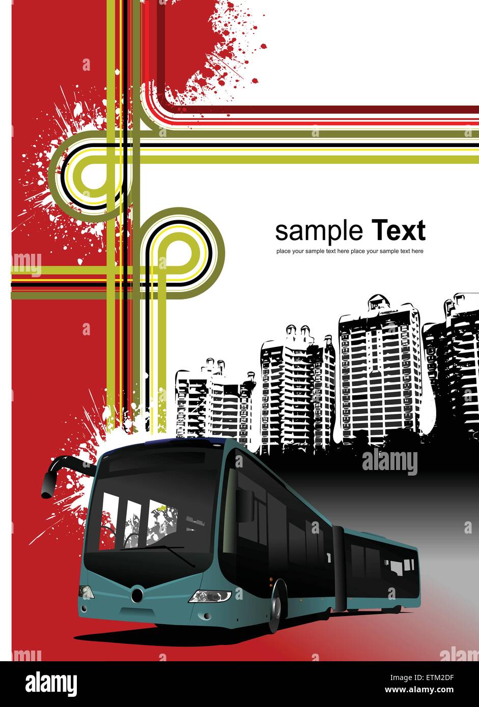 Cover for brochure with urban background and bus image. Vector ...