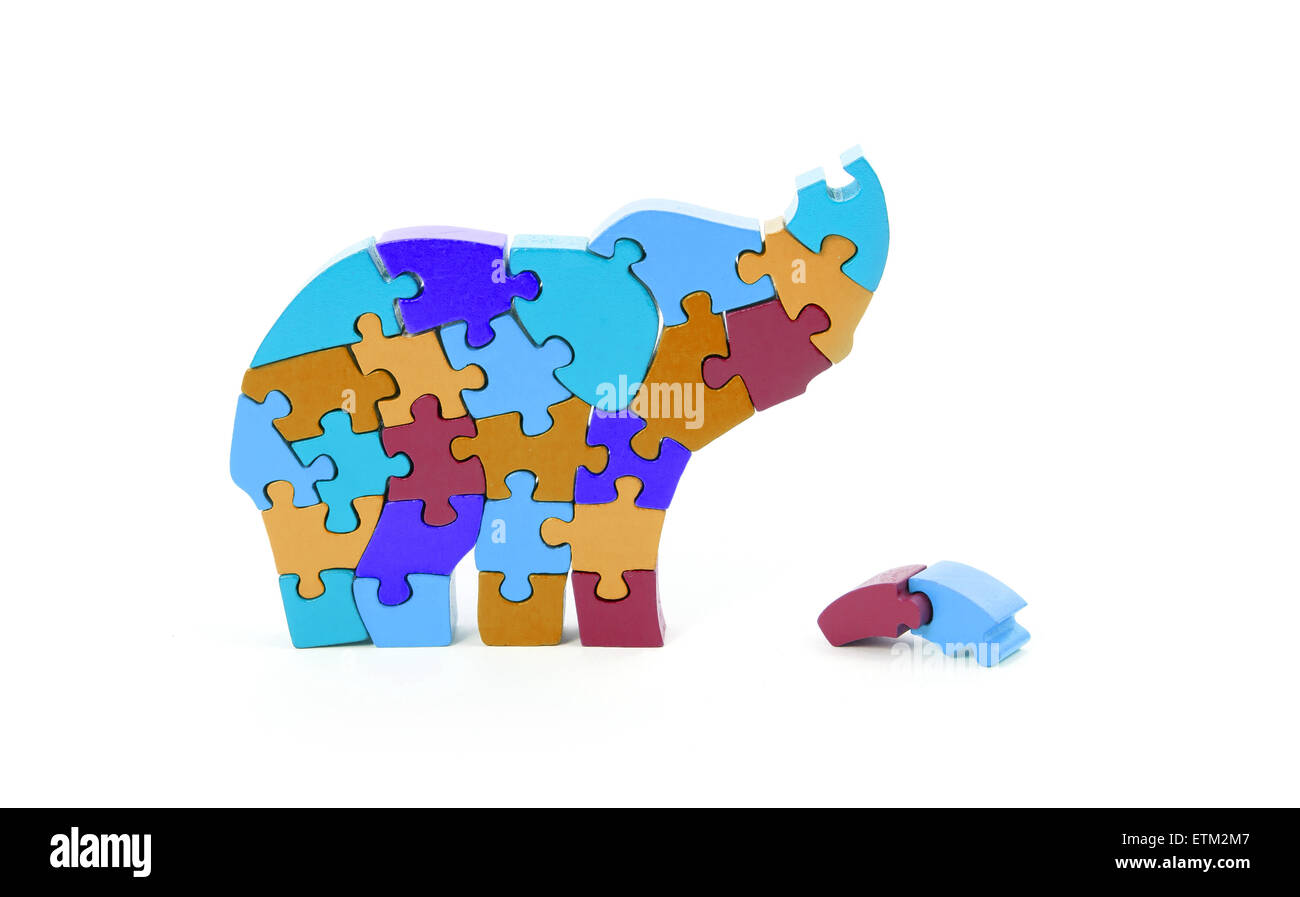 Colorful puzzle pieces in elephant shape - isolated over white Stock ...