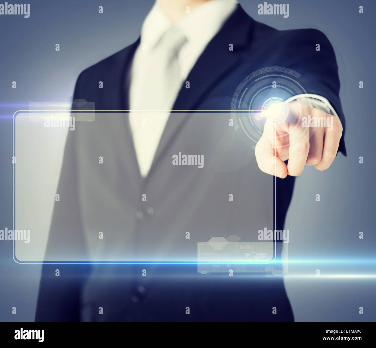 male hand touching virtual screen Stock Photo - Alamy