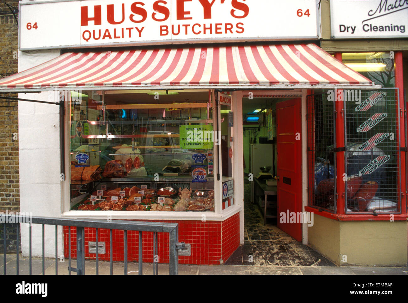 Wapping, London, England. Hussey’s Quality Butchers store is so small ...