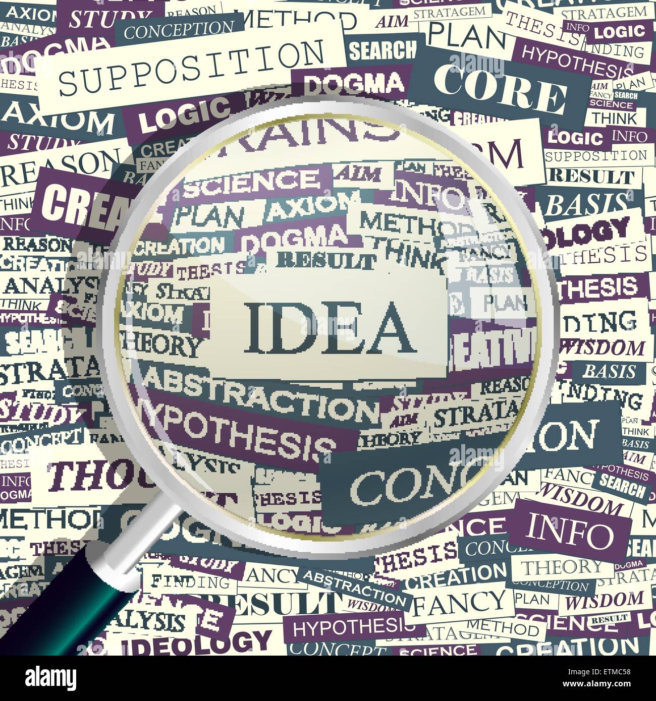 IDEA. Concept related words in tag cloud. Conceptual info-text graphic ...