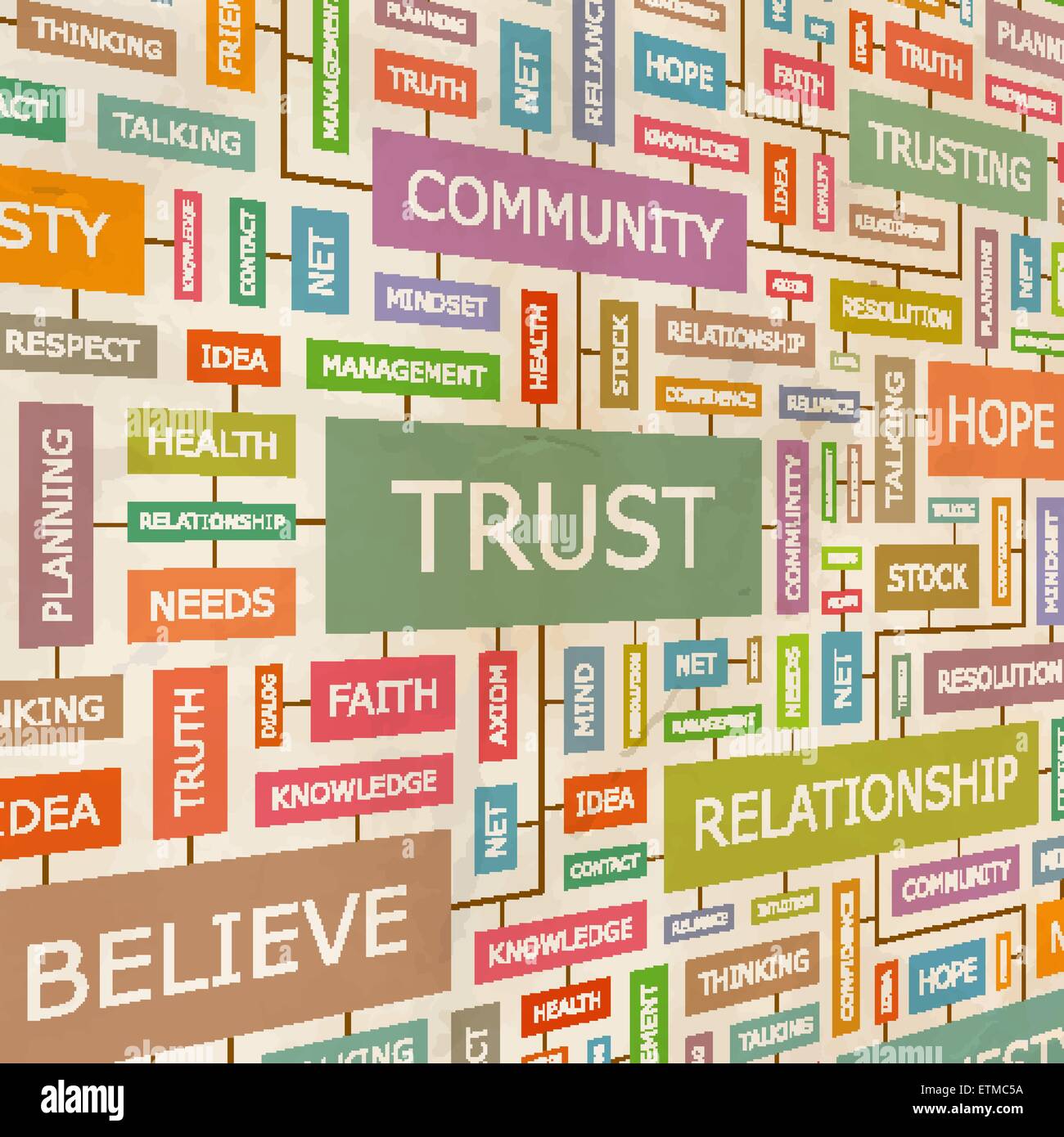 TRUST. Concept related words in tag cloud. Conceptual info-text graphic ...