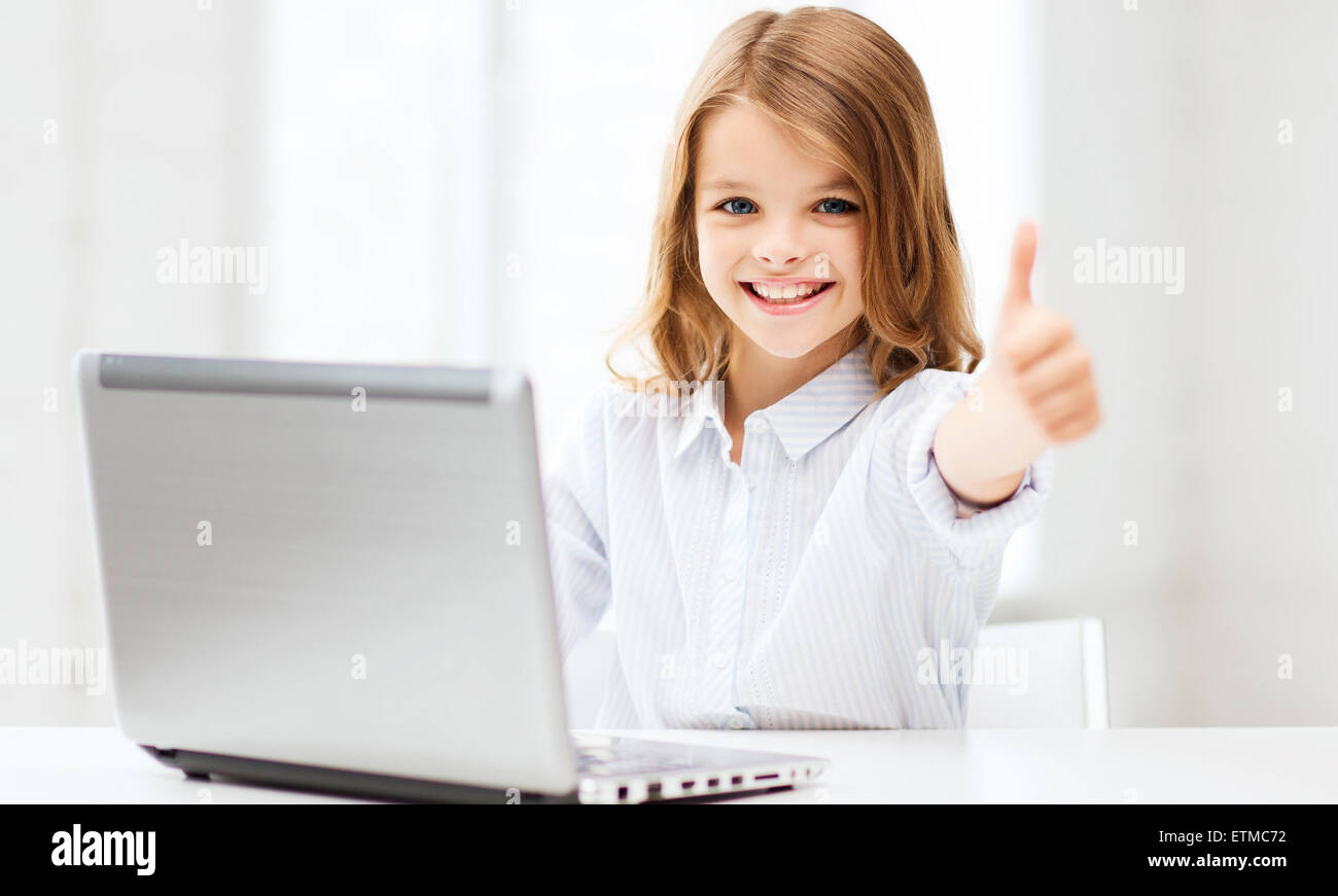 girl with laptop pc at school Stock Photo - Alamy