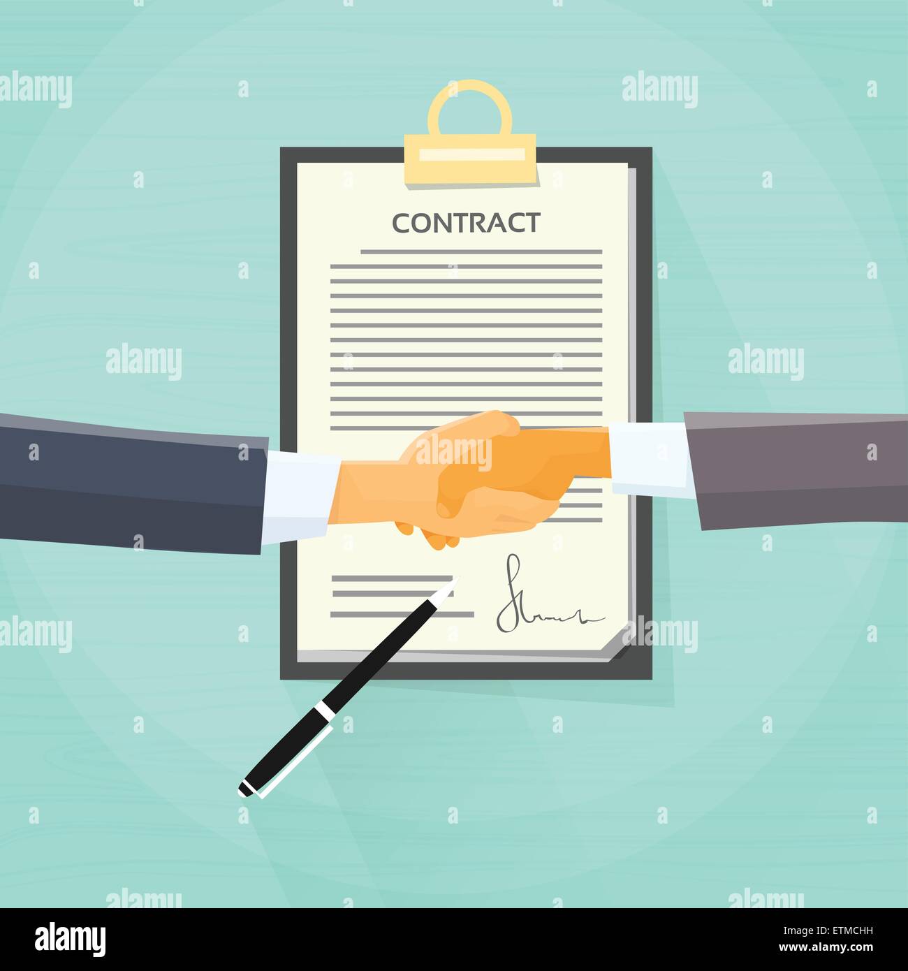Handshake Businessman Contract Sign Up Paper Document Stock Vector ...