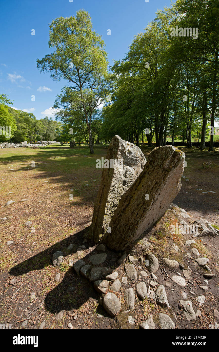 Standing stones at the Prehistoric Neolithic burial site at the Clava ...