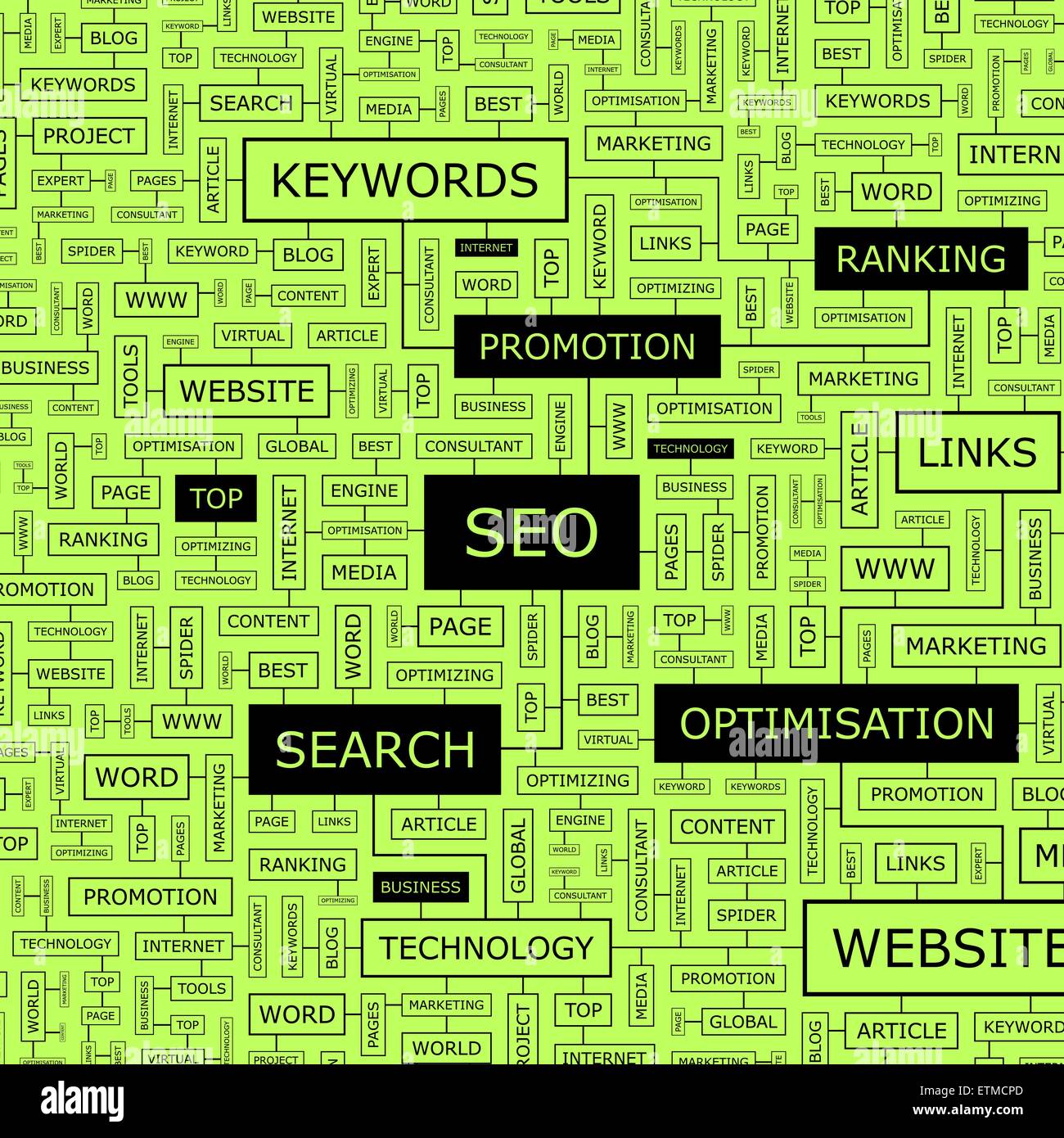 SEO. Word cloud illustration. Tag cloud concept collage. Usable for ...