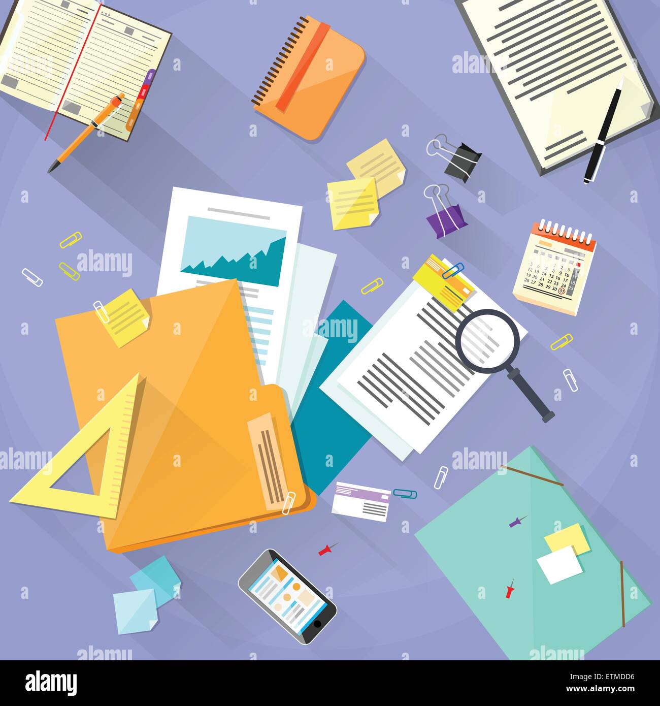 Workplace Desk Documents Papers Folder Office Stuff Stock Vector Image ...