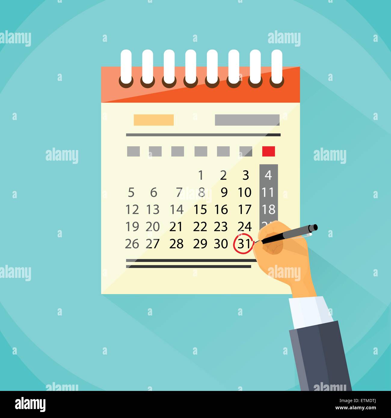Calendar Hand Draw Pen Red Circle Date Last Day Month Stock Vector ...