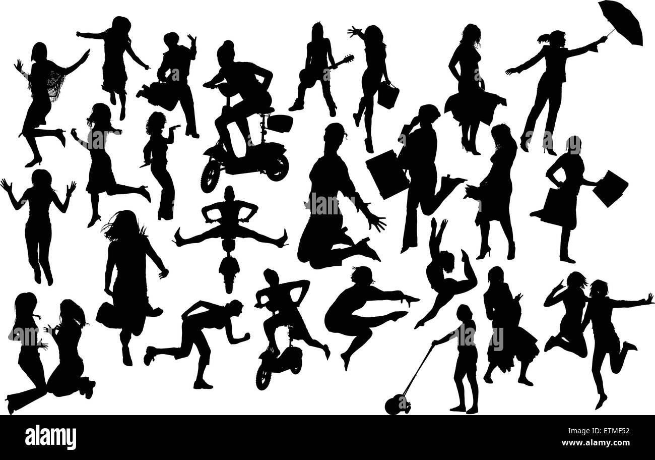 Women in action silhouettes. Vector illustration Stock Vector Image ...