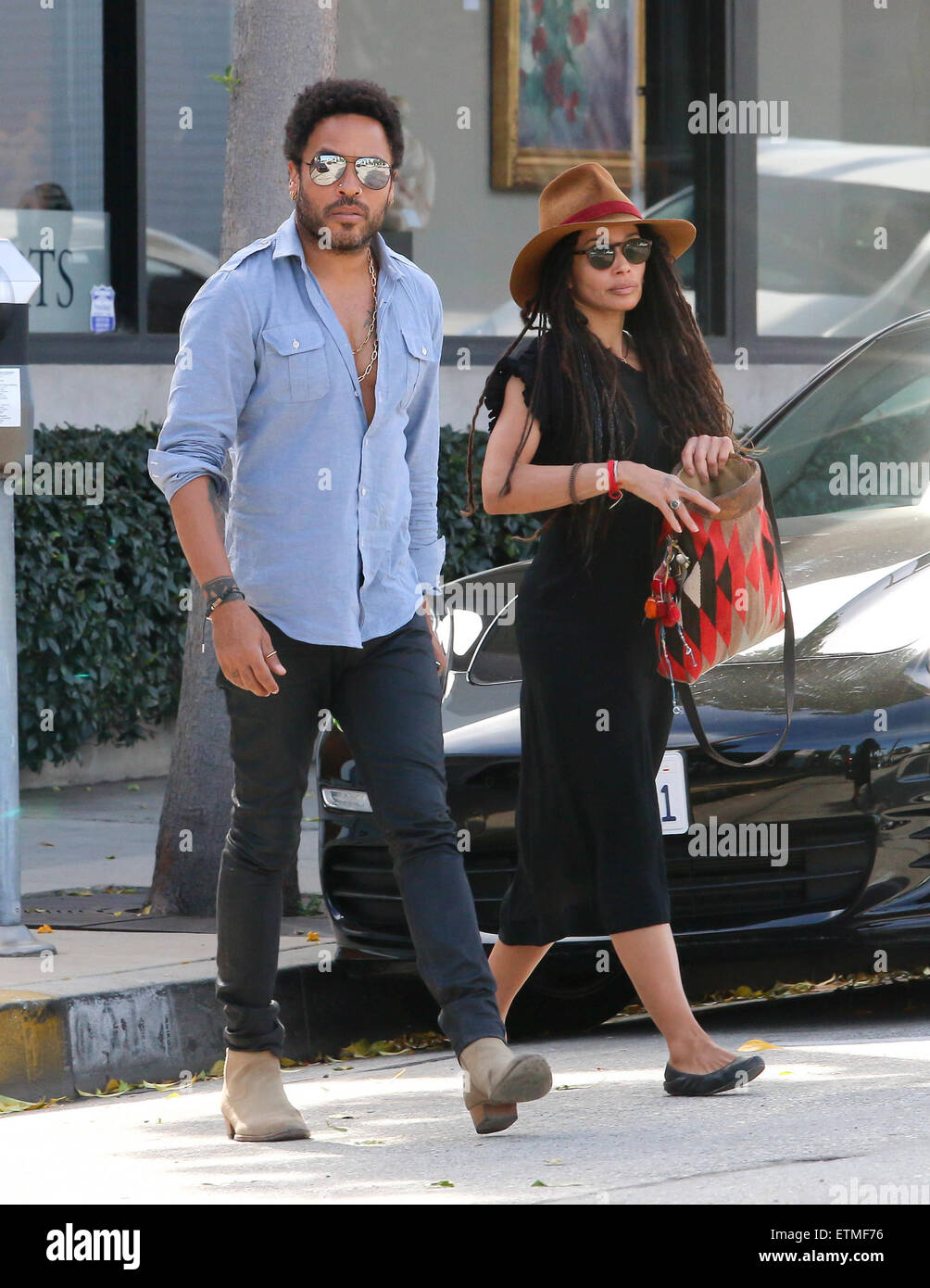 Lenny Kravitz and his ex-wife Lisa Bonet go for lunch together at Gracia Madre Restaurant in ...