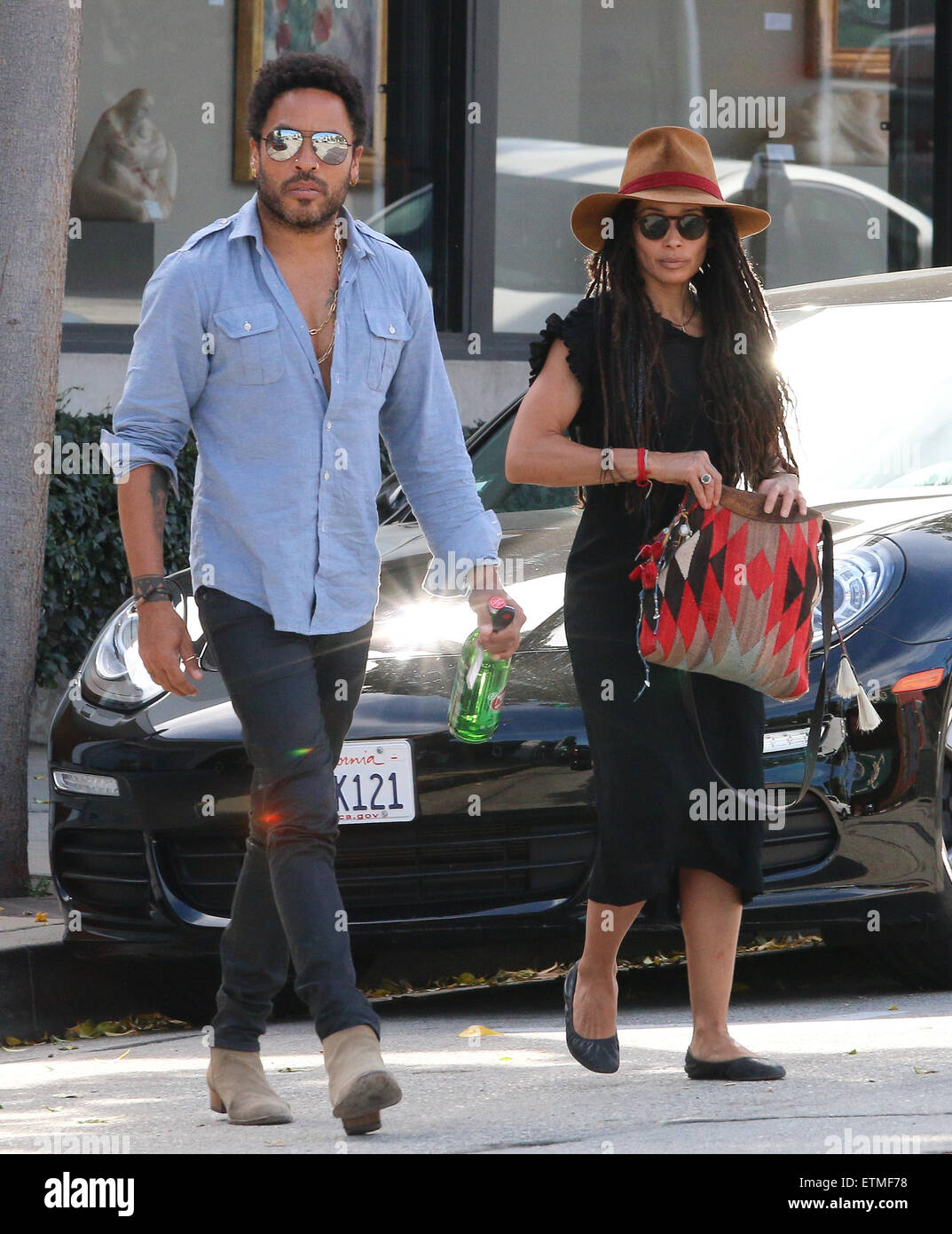Lenny Kravitz and his ex-wife Lisa Bonet go for lunch together at Gracia Madre Restaurant in ...