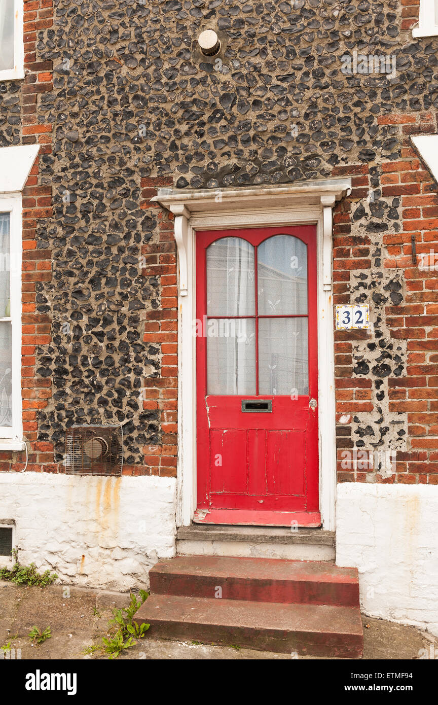 old Victorian entrance of Kentish flint knapped stone wall in terrace ...
