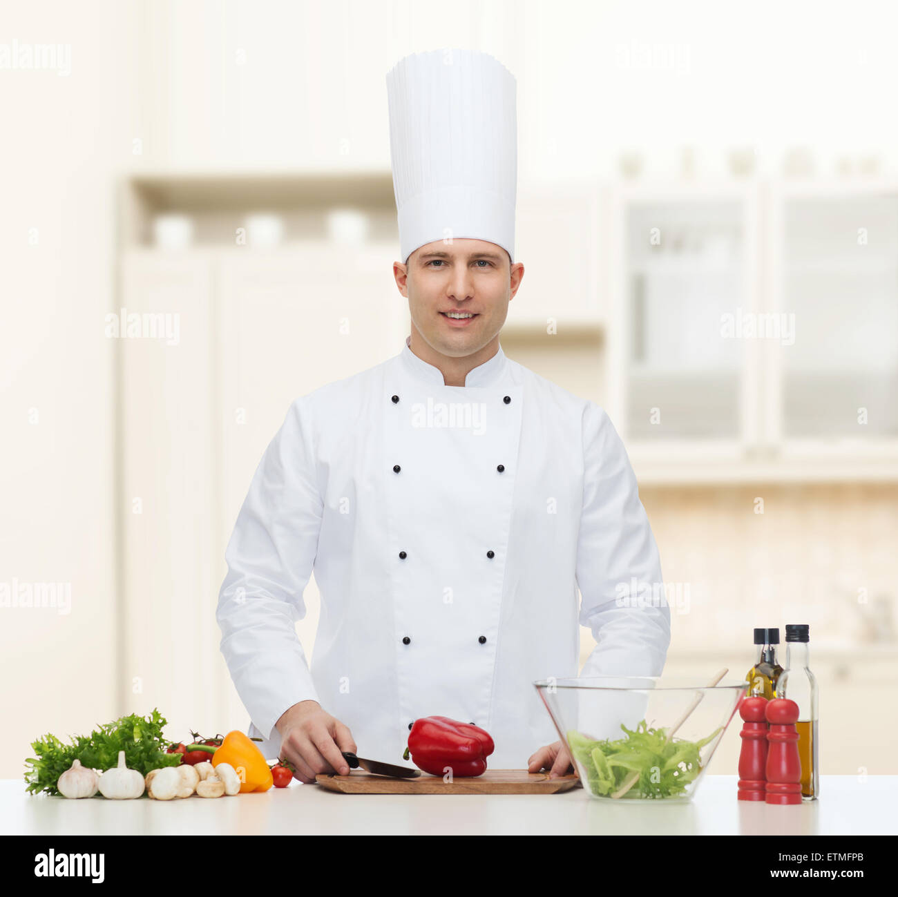 happy male chef cook cooking food Stock Photo - Alamy