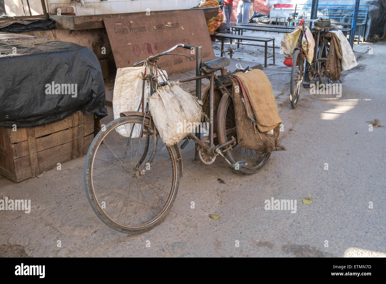 Old indian bicycles loaded with bags on the street of Rishikesh Stock ...