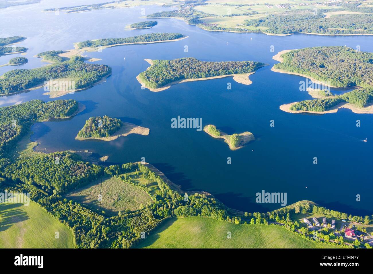 Aerial view of beautiful islands on Kisajno Lake, Mazury, Poland Stock ...