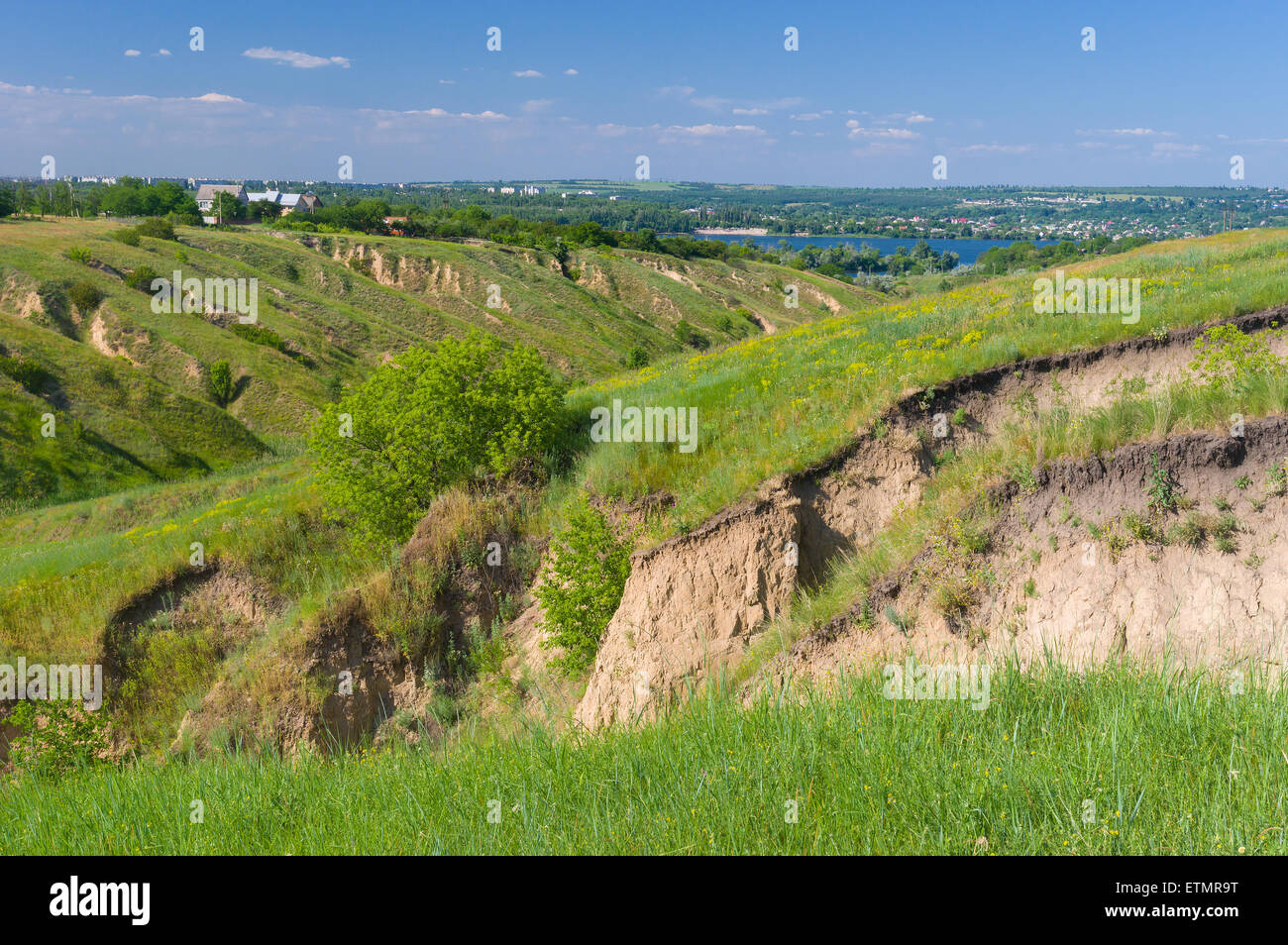 Summer landscape near Dnepr river in Dnepropetrovsk city area, Ukraine ...