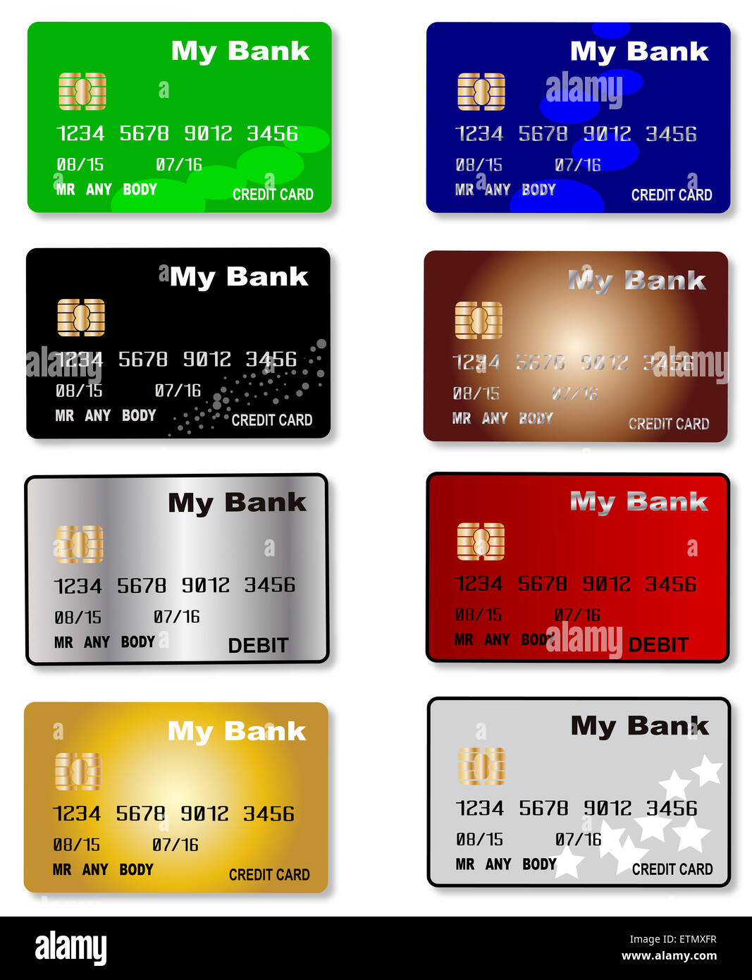 A collection of credit and debit cards over a white background Stock ...