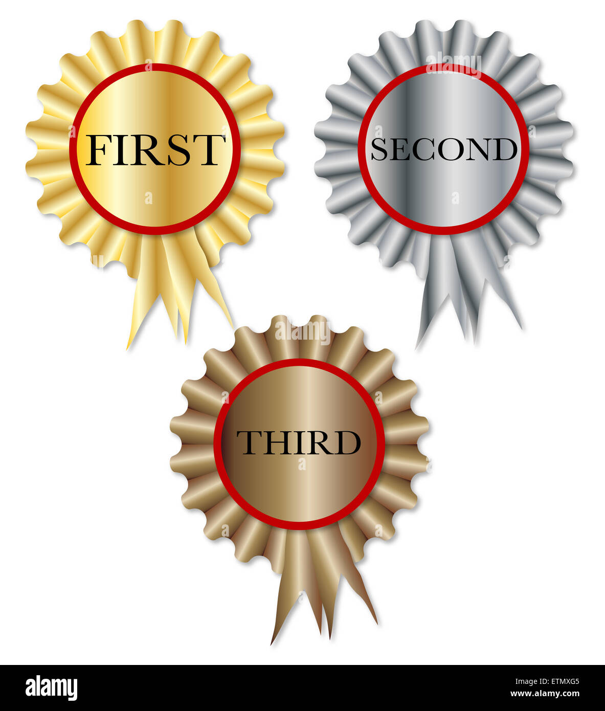 A set of three competition rosettes over a white background Stock Photo ...