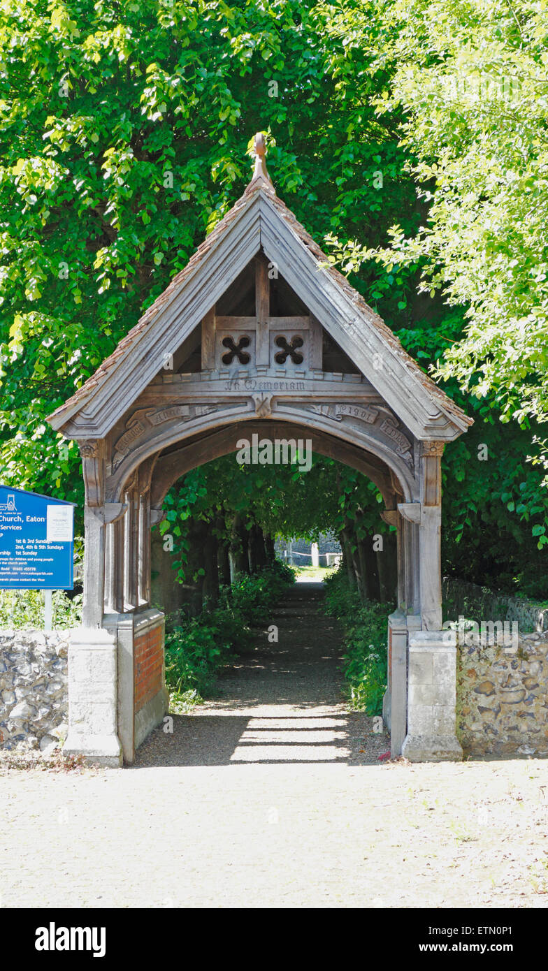 A lych gate at the entrance to the church of St Andrew at Eaton ...