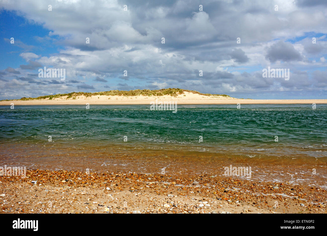 A view of the entrance to Burnham Harbour with sand dunes at Burnham ...