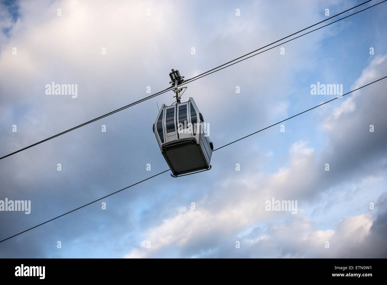 Aerial tramway passing over old part of Tbilisi, capital of Georgia ...
