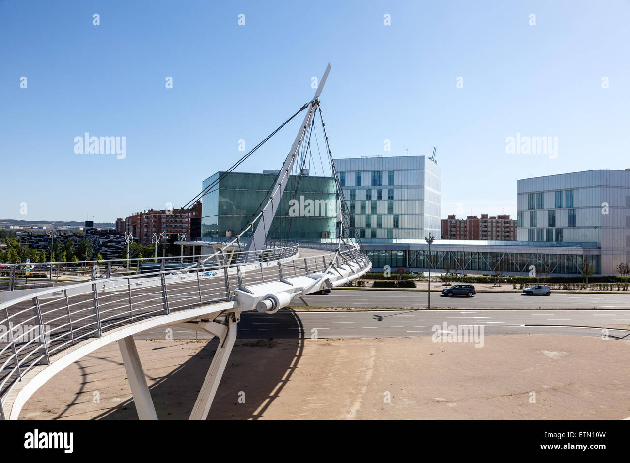Cable-stayed pedestrian bridge in the city of Zaragoza, Spain Stock ...