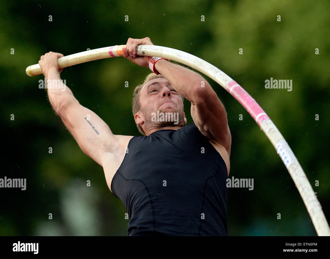 Romain Martin of France jumps the pole vault of the men's decathlon ...