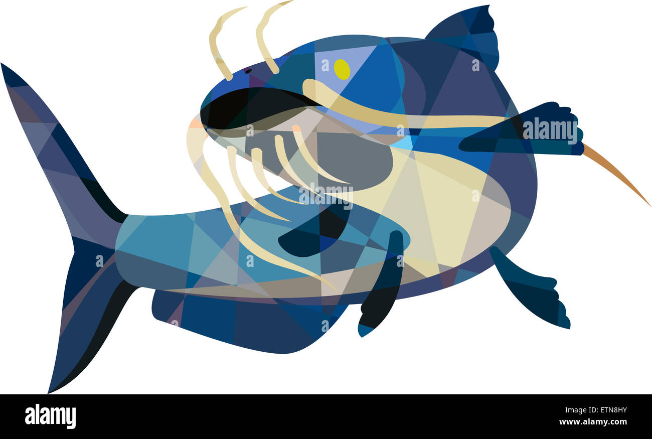 Low polygon style illustration of a ray-finned fish catfish also known ...